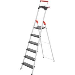 Stehleiter Hailo "L100 TopLine", grau (aluminiumfarben, schwarz), B:50cm H:210cm L:17cm, Aluminium, Leitern, Alu-Sicherheits-Stehleiter 6 Stufen