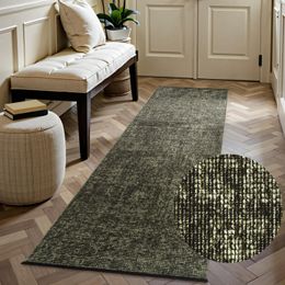 Teppich ELLE DECORATION "Prisma", gr&uuml;n, B:80cm H:5mm L:250cm, Baumwolle, Polyester, Teppiche, Teppich, Glanz-Effekt, Karo Design, Kachel-Optik, Wohnzimmer, Schlafzimmer,Flur