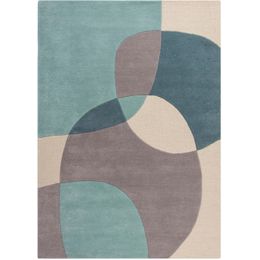 Wollteppich FLAIR RUGS "Glow, gemustert & modern", blau, B:120cm H:8mm L:170cm, Wolle, Teppiche, fu&szlig;bodenheizungsgeeignet, mit Hoch-Tief-Effekt