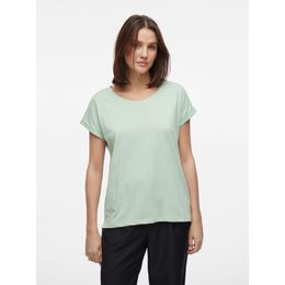 Rundhalsshirt Vila "VIDREAMERS NEW PURE T-SHIRT/SU-NOOS", Damen, Gr. XL, grün (silt grün), Jersey, Obermaterial: 50% Baumwolle, 50% Polyester, unifarben, regular fit normal, Rundhals, Shirts Rundhalsshirt, Basic Damen-T-Shirt mit Rundhalsausschnitt und umgeschlagenen Ärmeln