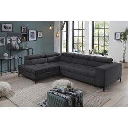 Ecksofa exxpo - SOFA FASHION "Bocco, hochwertige Verarbeitung, toller Sitzkomfort, bequem, L-Form", grau, B:276cm H:75cm T:203cm, 100% PES, Sofas, Ecksofa, wahlweise mit Bettfunktion u. Bettkasten, inkl. Kopfteilverstellung, Topseller