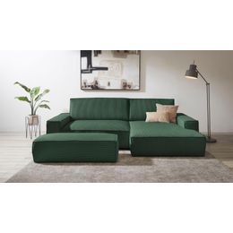 Polsterecke Home Affaire "SHERWOOD XXL tief, L-Form, Schlaffunktion, Bigsofa, Cord, Leinenoptik", gr&uuml;n (dunkelgr&uuml;n), B:284cm H:90cm T:135cm, 100% Polyester, Sofas, stellbar zum Schlafsofa (Krokodilverbinder), Cord, Leinenoptik