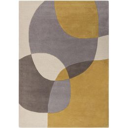 Wollteppich FLAIR RUGS "Glow, gemustert & modern", bunt (ocker), B:200cm H:8mm L:290cm, Wolle, Teppiche, fu&szlig;bodenheizungsgeeignet, mit Hoch-Tief-Effekt