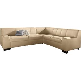 Ecksofa DOMO collection "Norma, moderne Armlehnen, zeitlos und elegant, Breite 247cm, L-Form", braun (cappuccino), B:247cm H:74cm T:212cm, Microfaser PRIMABELLE (100% Polyester);Kunstleder SOFTLUX;Struktur (90% Polyester, 10% Polyacryl);NaturLEDER (echtes Rindsleder), Sofas, Ecksofa, wahlweise mit Bettfunktion