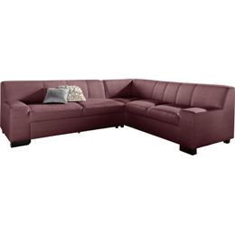 Ecksofa DOMO collection "Norma, moderne Armlehnen, zeitlos und elegant, Breite 247cm, L-Form", rot (karminrot), B:247cm H:74cm T:212cm, Microfaser PRIMABELLE (100% Polyester);Kunstleder SOFTLUX;Struktur (90% Polyester, 10% Polyacryl);NaturLEDER (echtes Rindsleder), Sofas, Ecksofa, wahlweise mit Bettfunktion