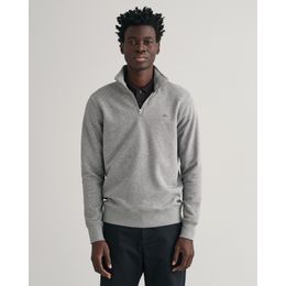 Sweatshirt Gant "REG SHIELD HALF ZIP SWEAT", Herren, Gr. L, grau (grau melange), Sweatware, Obermaterial: 87% Baumwolle, 13% Polyester, regular fit h&uuml;ftlang, hoch geschlossener Ausschnitt, elastischer Bund, Sweatshirts Sweatshirt, mit Logostickerei auf der Brust