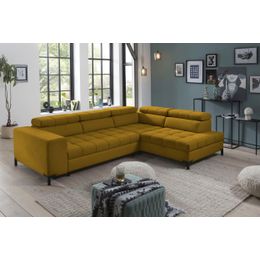 Ecksofa exxpo - SOFA FASHION "Bocco, hochwertige Verarbeitung, toller Sitzkomfort, bequem, L-Form", gelb (mustard), B:276cm H:75cm T:203cm, 100% PES, Sofas, Ecksofa, wahlweise mit Bettfunktion u. Bettkasten, inkl. Kopfteilverstellung