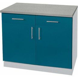 Wiho-K&uuml;chen Unterschrank WIHO K&Uuml;CHEN "Kiel", blau (front: ozeanblau), B:100cm H:85cm T:50cm, Schr&auml;nke, Unterschrank, 100 cm breit, in Tiefe 50 cm