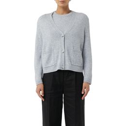 Strickjacke comma, Damen, Gr. 46, grau, Strick, Obermaterial: 50% Wolle, 30% Polyamid, 20% Modal, unifarben, h&uuml;ftbedeckend, tiefer V-Ausschnitt, Flachstrickb&uuml;ndchen, Strickjacken Strickjacke