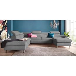 Wohnlandschaft exxpo - SOFA FASHION "Maretto, bequem und komfortabel, viel Platz, Breite 330cm, U-Form", grau, B:330cm H:96cm T:230cm, Luxus-Microfaser Vintageoptik (100% Polyester);Webstoff, Sofas, Wohnlandschaft, inkl. Kopfteilverstellung f&uuml;r mehr Sitzkomfort, wahlweise Bettfunktion