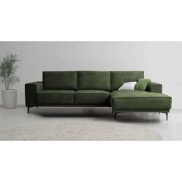 Ecksofa OTTO HOME "Polsterecke Oland, Struktur, Flachgewebe, Luxus-Microfaser, Boucle", gr&uuml;n, B:280cm H:85cm T:152cm, 100% Polyester, Sofas, Ecksofa, L-Form, 280 cm, Wellenunterfederung, Skandi-Design, Metallf&uuml;&szlig;e