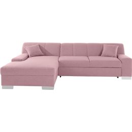 Ecksofa DOMO collection "Bero, elegant und zeitlos, flache Armlehnen, Breite 268cm L-Form", rosa (flamingo), B:268cm H:74cm T:153cm, Feinstruktur (100% Polyester);Luxus-Microfaser (100% Polyester);Zierkissen: Im jeweiligen Bezugsstoff;Struktur fein (100% Polyester), Sofas, Ecksofa, fester Sitzkomfort, wahlweise mit Bettfunktion