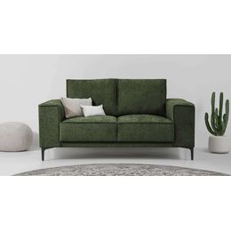 2-Sitzer OTTO HOME "Kompaktsofa Oland, Struktur, Flachgewebe, Luxus-Microfaser, Boucle", gr&uuml;n, B:164cm H:85cm T:83cm, 100% Polyester, Sofas, 164 cm, Wellenunterfederung, Skandi-Design, Metallf&uuml;&szlig;e