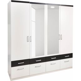 Kleiderschrank Priess, schwarz-weiß (weiß, schwarz), B:185cm H:193cm T:56cm, Holzwerkstoff, Schränke, Kleiderschrank Drehtürenschrank