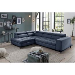 Ecksofa exxpo - SOFA FASHION "Bocco, hochwertige Verarbeitung, toller Sitzkomfort, bequem, L-Form", blau (navy), B:276cm H:75cm T:203cm, 100% PES, Sofas, Ecksofa, wahlweise mit Bettfunktion u. Bettkasten, inkl. Kopfteilverstellung