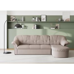 Ecksofa DOMO collection "Pegnitz, elegante R&uuml;ckensteppung, kompakte Stellma&szlig;e 238/141cm, L-Form", grau (taupe), B:238cm H:82cm T:141cm, 92% Polyester, 8% Nylon, Sofas, Ecksofa, wahlweise mit Bettfunktion