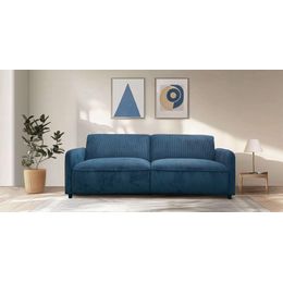 3-Sitzer DOREL HOME "Allie Curved Schlafsofa 209 cm", blau, B:209cm H:80cm T:91cm, 90% Polyester, 10% Nylon, Sofas, Bettfunktion (110/190), verstellbare R&uuml;ckenlehne, Cord u. Velours