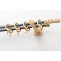 Gardinenstange Garesa "PEMPIA", beige (mattchromfarben, natur), L:340cm &Oslash;:20mm, Holzwerkstoff, Metall, Gardinenstangen, Vorhanggarnitur, verl&auml;ngerbar, Knopf m.Ausschnitten, mit Ringen