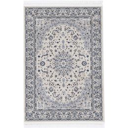 Teppich CarpetFine "Nain Diane, auch als L&auml;ufer", beige (creme), B:140cm H:8mm L:200cm, Polyester, Polypropylen, Teppiche, Teppich, Kurzflor mit Fransen, Vintage Orient Look, Wohnzimmer