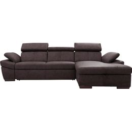 Ecksofa exxpo - SOFA FASHION "Salerno, Funktionssofa, Breite 280cm, hoher Sitzkomfort, L-Form", braun (dunkelbraun), B:280cm H:77cm T:170cm, Microfaser-Primabelle (100% Polyester);NaturLEDER;Kunstleder;Lederfaserstoff;Luxus-Microfaser Lederoptik, Sofas, Ecksofa, inkl. Kopf- und Armteilverstellung, wahlweise mit Bettfunktion