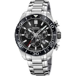 Chronograph Festina "Keramik Kollektion", silber (silberfarben, schwarz), Armbanduhren, Kinder, Chronograph, Armbanduhr, Quarz, Herren, Stoppfunktion, Keramikl&uuml;nette, Swiss Made
