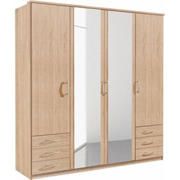 Kleiderschrank Priess "Husum", braun (struktureichefarben hell), B:185cm H:196cm T:57cm, Holzwerkstoff, Schränke, Kleiderschrank, mit dekorativen Kranz, wahlweise mit Schubkästen