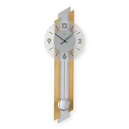 Pendelwanduhr AMS "W7207/18", silber (silberfarben, buchefarben), Wanduhren, Damen, B/H/L: 62cm x 23cm, Quarzuhr, Holzgehäuse, Buche,Esszimmer,Wohnzimmer,Made in Germany