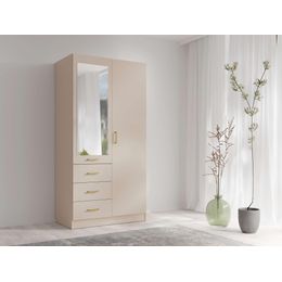 Kleiderschrank Home Affaire "KOS Garderobe mit 3 Schubladen, Kleiderstange und Spiegel", beige, B:101cm H:200,5cm T:58cm, Melamin, Schränke