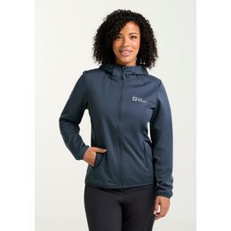Softshelljacke Jack Wolfskin "WINDHAIN HOODY W", Damen, Gr. L (42/44), blau (midnightsky), Oberstoff: 100% POLYESTER; Futter: 100% POLYESTER, Jacken Softshelljacke