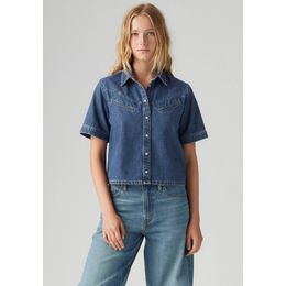 Levi's Jeansbluse LEVI'S "RINOA", Damen, Gr. XXL (44), sledge sister, Denim/Jeans, Obermaterial: 100% Baumwolle, unifarben, gerade h&uuml;ftlang, Rundhals, Blusen Jeansbluse, kurz, mit Druckkn&ouml;pfen