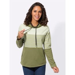 Sweatshirt Casual Looks, Damen, Gr. 44, grün (schilf, ecru, geringelt), 100% Baumwolle, gemustert, gestreift, mehrfarbig, Sweatshirts