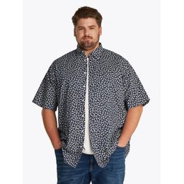 Tommy Hilfiger Big & Tall Kurzarmhemd "BT-LINEN BLEND MPRINT", Herren, Gr. 4XL, N-Gr, blau (carbon navy), Web, Obermaterial: 52% Baumwolle, 48% Leinen, TOMMY HILFIGER BIG & TALL, Hemden, mit Allover-Print, Gro&szlig;e Gr&ouml;&szlig;en