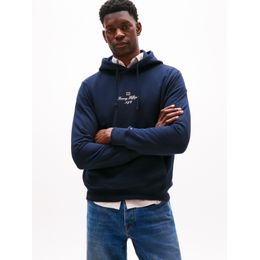 Hoodie Tommy Hilfiger "OUTLINE FLAG SCRIPT HOODIE", Herren, Gr. L, blau (desert sky), Sweatware, Obermaterial: 100% Baumwolle, Rippbündchen, Sweatshirts, mit kontrastfarbener Stickerei