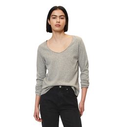 Marc O'Polo Langarmshirt MARC O'POLO DENIM "aus Premium Organic Cotton", Damen, Gr. L, grau (stone melange), Obermaterial: 100% Baumwolle, unifarben, Basic, regular fit, V-Ausschnitt, Rollkante, Shirts Langarmshirt
