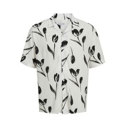 Jack & Jones Kurzarmhemd JACK & JONES "JJEJEFF CHARGE RESORT SHIRT SS SN", Herren, Gr. S, N-Gr, wei&szlig; (cloud dancer), Web, Obermaterial: 100% Viskose, bedruckt, relaxed fit taillenbedeckt, ohne Ausschnitt, gerader Abschluss, Hemden, mit All-Over Print