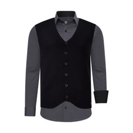 Langarmhemd Rusty Neal, Herren, Gr. S, EURO-Gr&ouml;&szlig;en, grau (anthrazit), 60% Baumwolle, 37% Polyester, 3% Elasthan, unifarben, Hemden, mit Weste