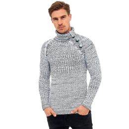 Strickpullover Rusty Neal, Herren, Gr. 4XL, wei&szlig;, 70% Polyacryl, 30% Baumwolle, meliert, normal, hoch geschlossener Ausschnitt, Pullover Strickpullover, mit modischen Zierkn&ouml;pfen