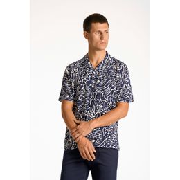 Print-Shirt LINDBERGH, Herren, Gr. L, blau (dk blau), Web, Obermaterial: 100% Viskose, bedruckt, normal hüftbedeckend, V-Ausschnitt, Shirts, mit Muster und aus reiner Viskose