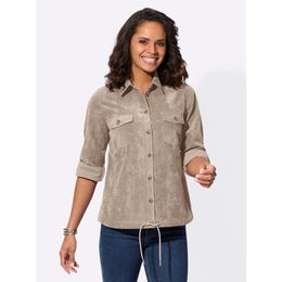 Hemdbluse Casual Looks, Damen, Gr. 42, beige (sesam), 82% Polyester, 15% Polyamid, 3% Elasthan, unifarben, Blusen Hemdbluse
