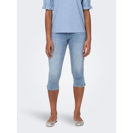 7/8-Caprijeans Only "ONLBLUSH MW SLIT CAP SHORTS DNM DOT NOOS", Damen, Gr. XS (34), N-Gr, blau (light blau denim), Denim/Jeans, Obermaterial: 98% Baumwolle, 2% Elasthan, Abriebeffekte, skinny fit kniebedeckend, Hosen