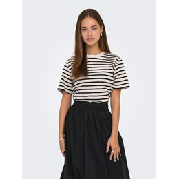 Kurzarmshirt Only "ONLLIVINA S/S STRIPE TEE JRS NOOS", Damen, Gr. XS, schwarz (cloud dancer stripes:thin schwarz stripe), Single Jersey, Obermaterial: 100% Baumwolle, gestreift, regular fit normal, Rundhals, Shirts