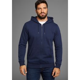 MAN'S WORLD Kapuzensweatjacke MAN'S WORLD, Herren, Gr. 4XL (68/70), blau (dunkelblau), angeraute Sweatware, Obermaterial: 60% Baumwolle, 40% Polyester. Kapuzenfutter: 60% Baumwolle, 40% Polyester, unifarben, Basic, normal, angesetztes Bündchen, Sweatjacken, mit Taschen