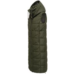 Steppweste Navahoo "Brezelchen", Damen, Gr. XS (34), gr&uuml;n (dunkelgr&uuml;n), Oberstoff: 100% Polyester; Futter: 100% Polyester; Wattierung: 100% Polyester, gerade ca. Mitte Wade, hoch geschlossener Ausschnitt, Westen Steppweste, Warme, lange Damen Outdoor-Weste mit Kapuze