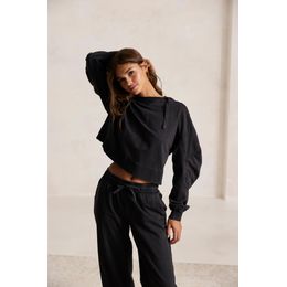 Hoodie Buffalo, Damen, Gr. 40/42, grau (dunkelgrau), Obermaterial: 100% Baumwolle, unifarben, used, loose fit kurz, Rippb&uuml;ndchen, Sweatshirts Hoodie, Kapuzenpullover im Used-Look, Loungewear