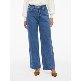 High-waist-Jeans Vila "VIFREYA JAF HW JEANS - NOOS", Damen, Gr. 38, L&auml;nge 32, medium blau denim detail:wash mbd 235, Denim/Jeans, Obermaterial: 99% Baumwolle, 1% Elasthan, unifarben, relaxed fit kn&ouml;chellang, Jeans High-Waist-Jeans