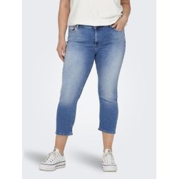 Caprijeans Only CARMAKOMA "CARWILLY REG CAPRI", Damen, Gr. 42, N-Gr, blau (light medium blau denim), Denim/Jeans, Obermaterial: 92% Baumwolle, 6% Elastomultiester, 2% Elasthan, regular fit, Jeans