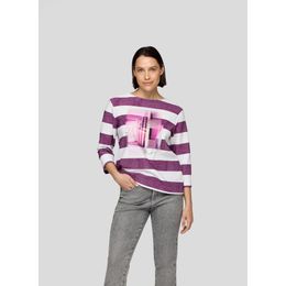 3/4-Arm-Shirt Rabe, Damen, Gr. 38, lila (pflaume), Web, Obermaterial: 76% Baumwolle, 16% Polyester, 8% Elasthan, gestreift, h&uuml;ftbedeckend, Rundhals, Shirts 3/4-Arm-Shirt, im Streifen-Design und mit Print