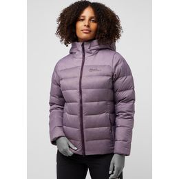 Daunenjacke Jack Wolfskin "NEBELHORN DOWN HOODY W RDS", Damen, Gr. L (42/44), lila (wild, blossom), Obermaterial: 100% Polyamid; Kontrast: 75% Polyamid, 25% Elastan; Futter: 100% Polyester; Füllung: 90% Entendaunen, 10% Federn, Jacken