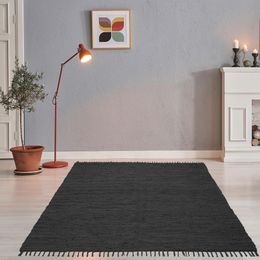 Teppich Theko "Happy Cotton Fleckerl, handgewebt" Gr. 2, grau (anthrazit), B:60cm H:5mm L:120cm, Baumwolle, Teppiche, Teppich, Flachgewebe, reine Baumwolle, meliert, mit Fransen, auch als L&auml;ufer