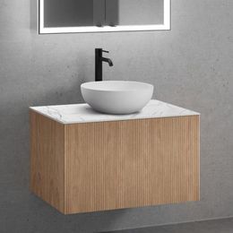 neoro n50 line Unterschrank B: 80 cm mit 1 Auszug, mit profilierter Eichenfront, Waschtisch &Oslash; 40 cm wei&szlig; matt,, BN0064WM+BN0462BPO+BN0402C1,